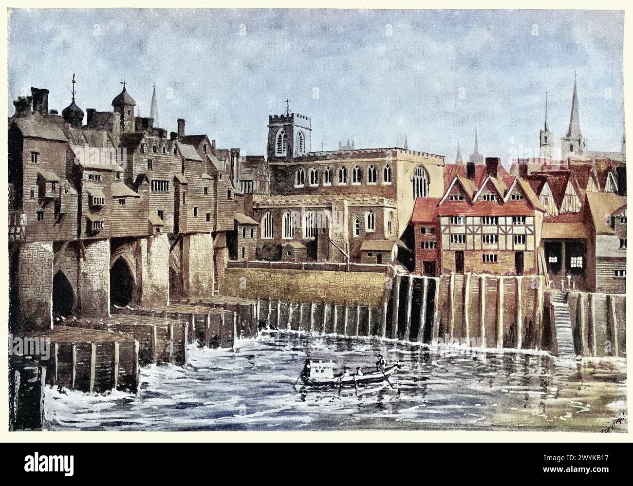 Old London Bridge in 1630, City End, St Magnus Church, 17th Century ...