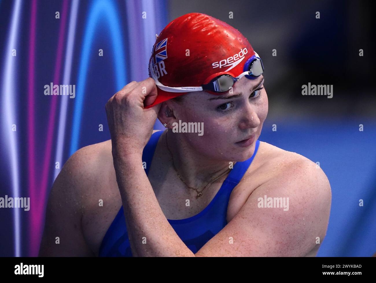 Freya Anderson after swimming in the Women's 100m Freestyle heats on ...