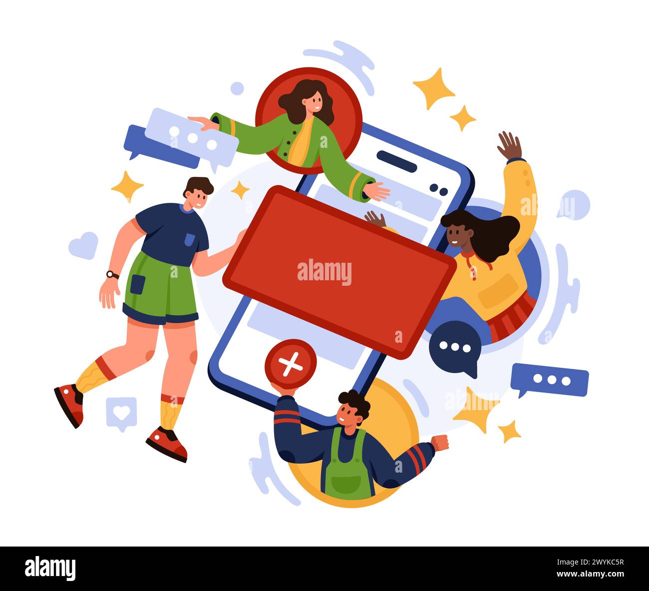 Marketing program, advertising to audience. Tiny people holding Add ...