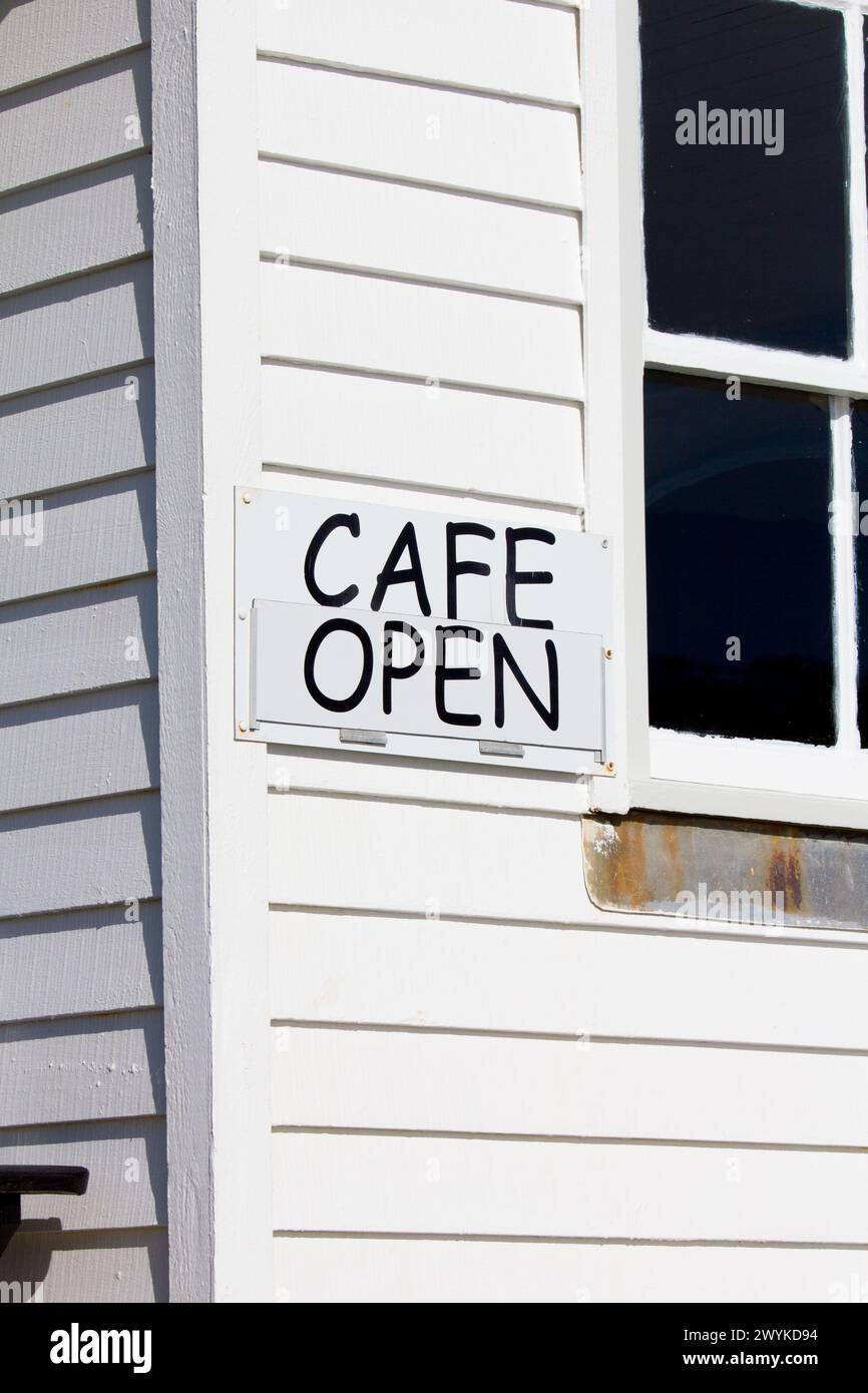 Café open sign at the Kynance Café , Kynance Cove, Cornwall Stock Photo ...