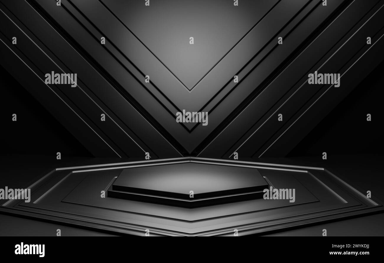 Elegant presentation stage with dark tones, featuring light patterns ...