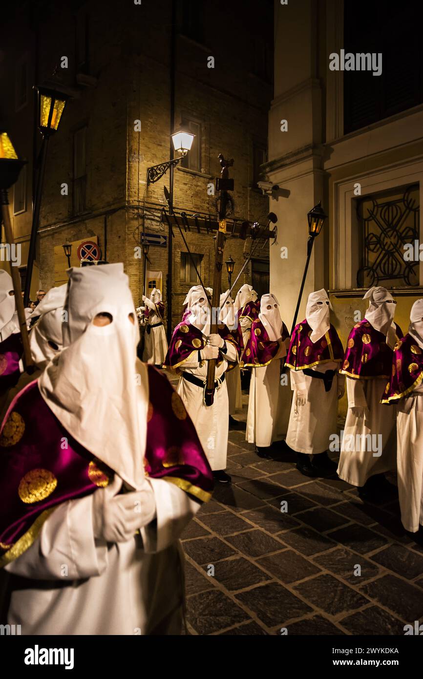 Hooded penitents during the famous Good Friday procession in Chieti ...