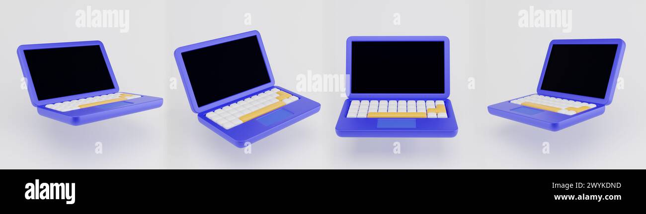 Set of 3d rendered laptop in different angles. Laptop mockup in ...