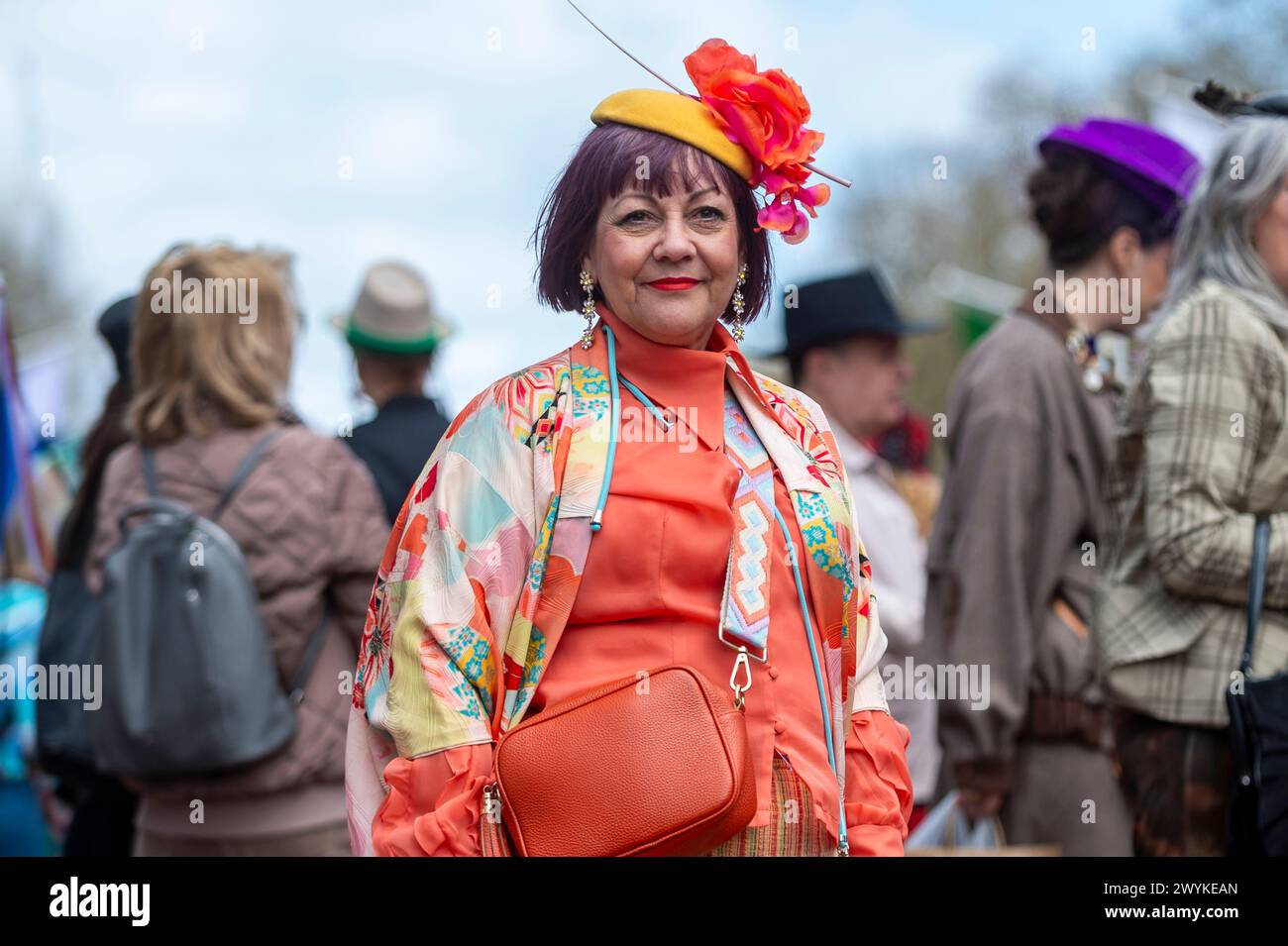 London, UK. 7 April 2024. A hat wearing enthusiast takes part in London ...