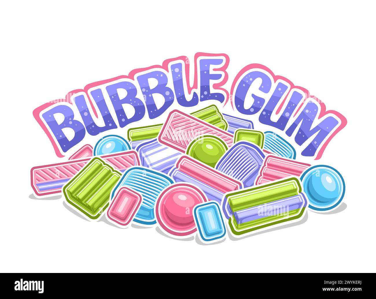Vector logo for Bubble Gum, decorative horizontal poster with outline illustration vibrant ...