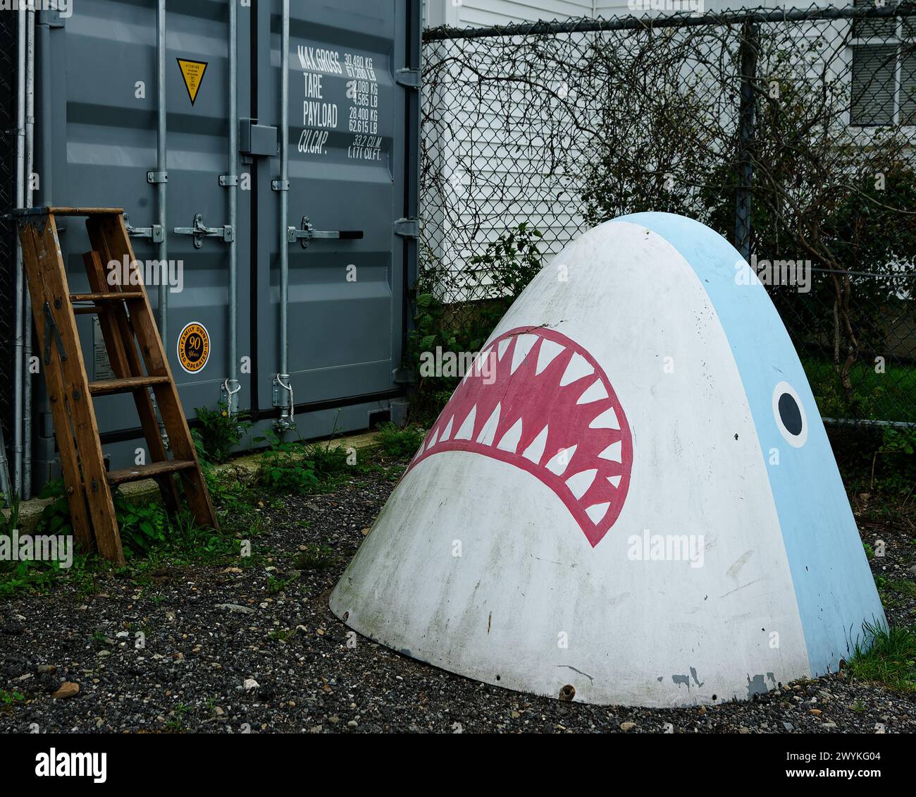 2023 Hampton Beach, New Hampshire. A metal shark's head sits on a ...