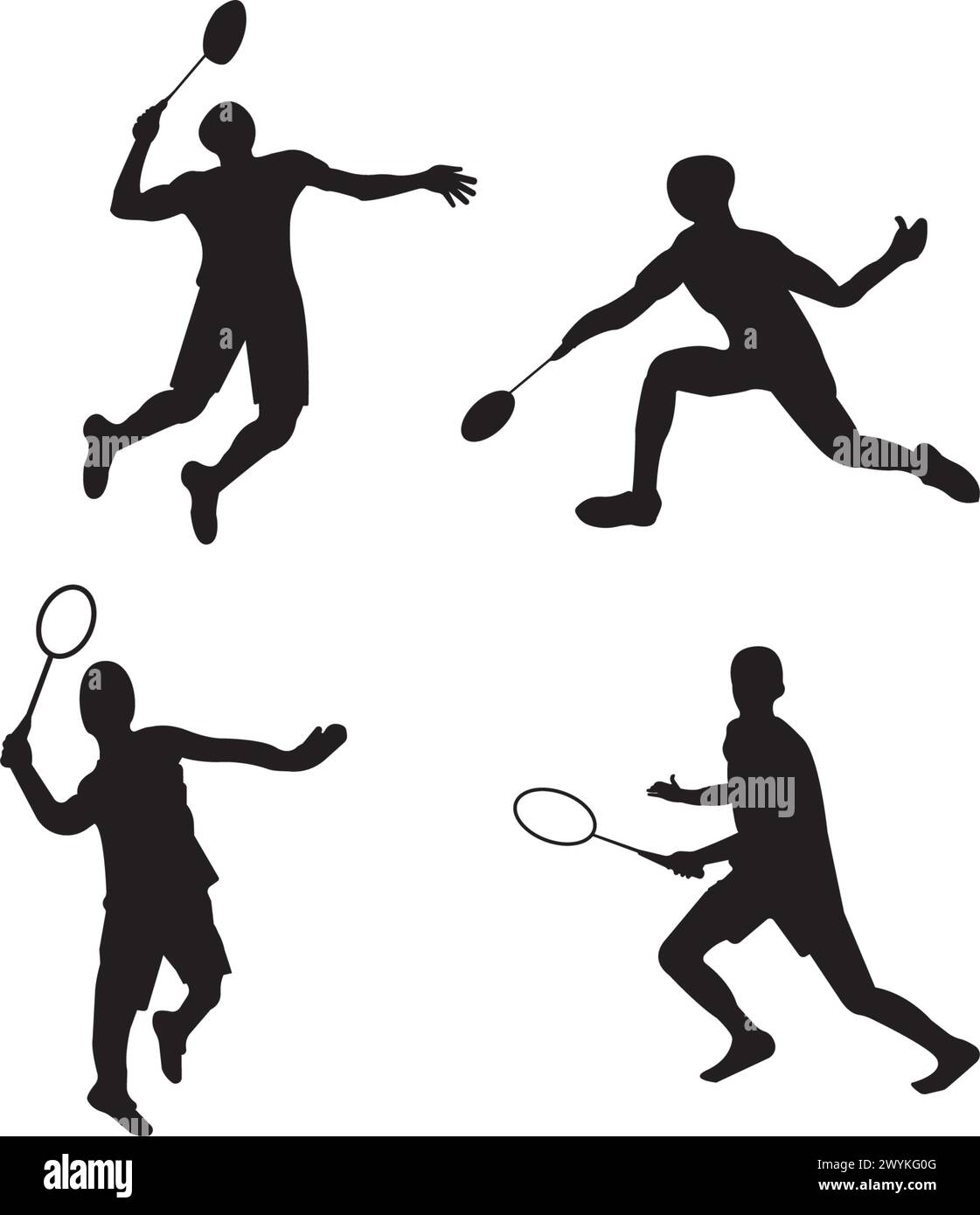Badminton Players Silhouettes Set.vector Collection of sportsmen ...