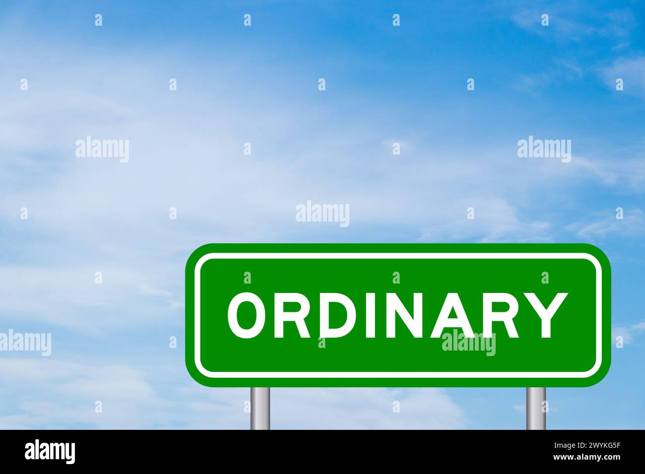 Green color transportation sign with word ordinary on blue sky with ...
