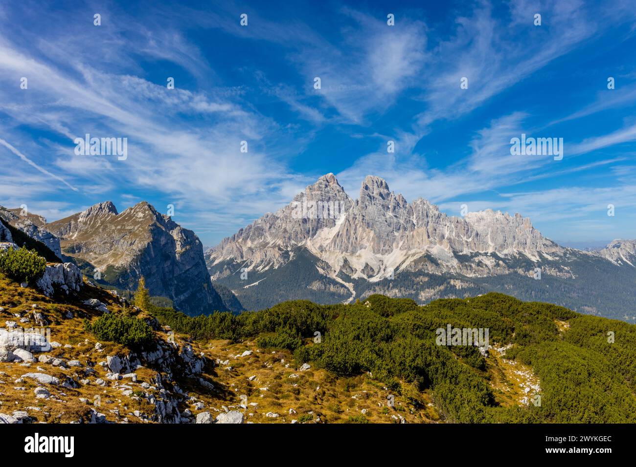 Dolomites mountains rocky peaks scenic landscape. Alpine summits in the ...