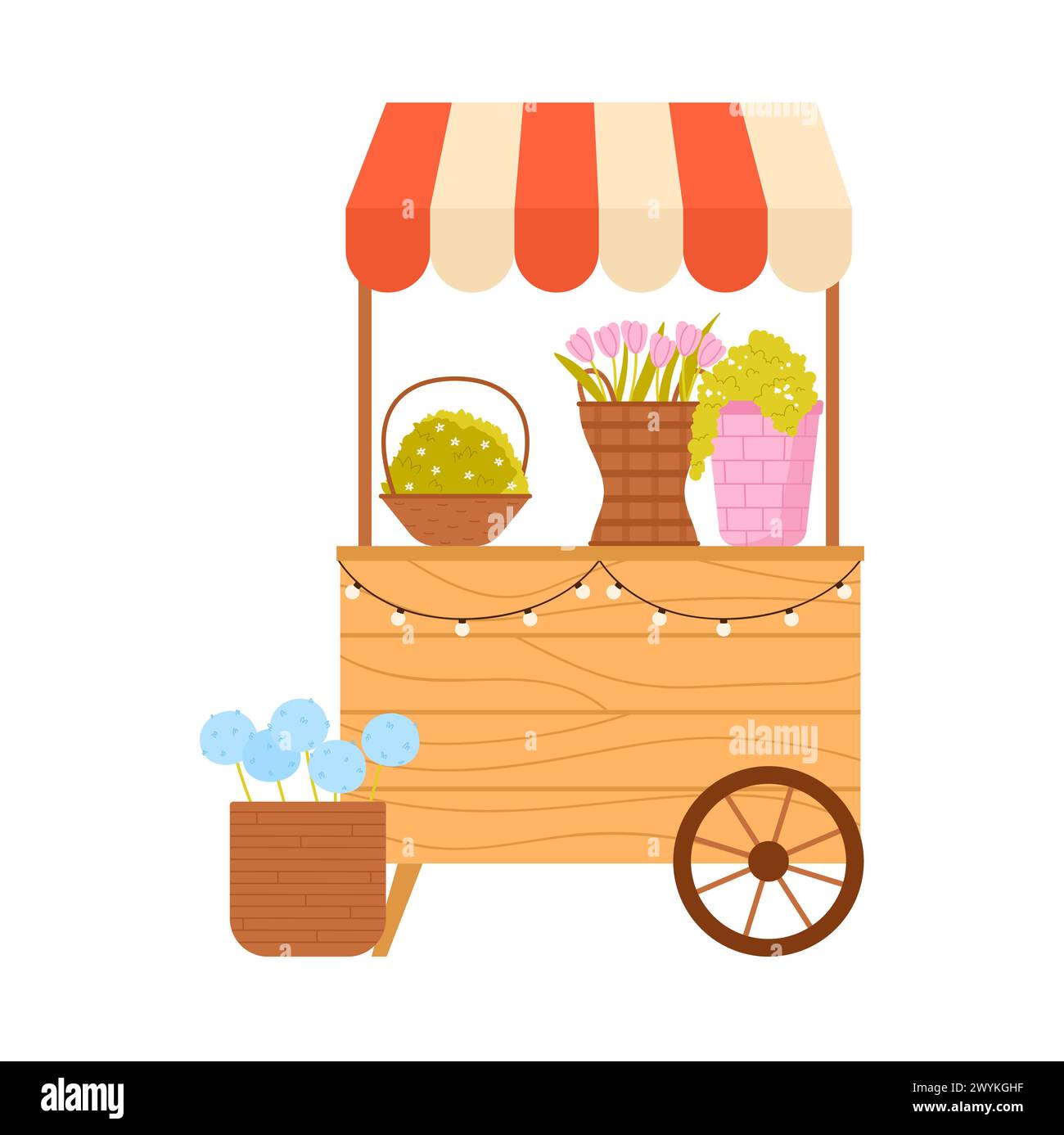 Flower market cart on wheels. Flowers compositions, flowers bouquets ...