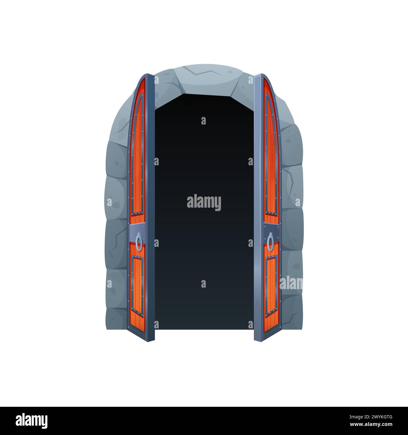 Open gate to the castle. Medieval wooden gate, old city entrance ...