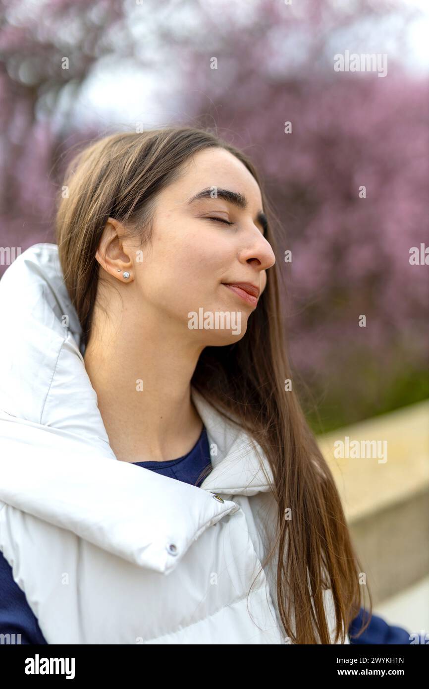 Woman enjoying spring nature hi-res stock photography and images - Alamy