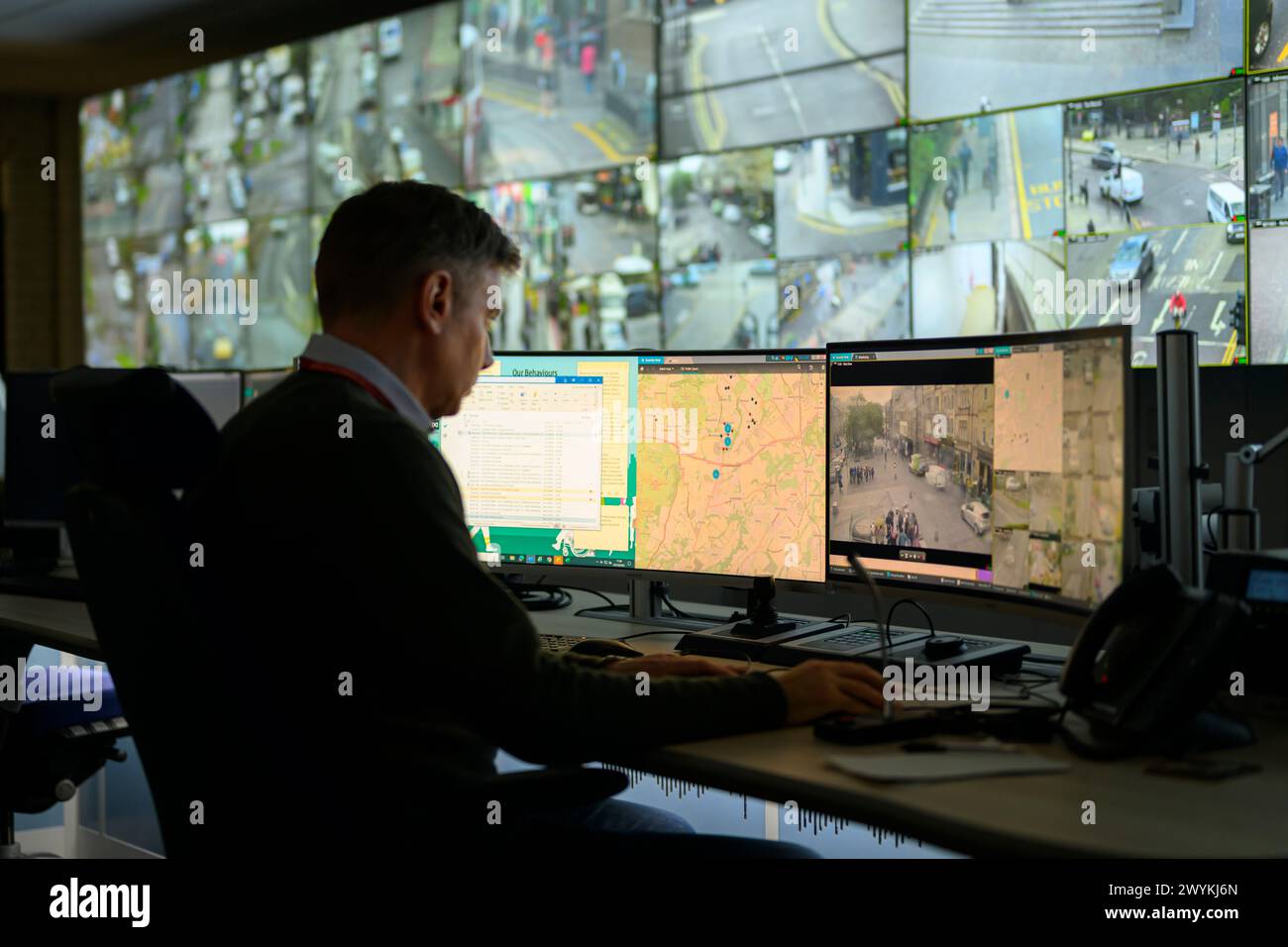 CCTV Control room, Security, Monitors, City streets Stock Photo - Alamy