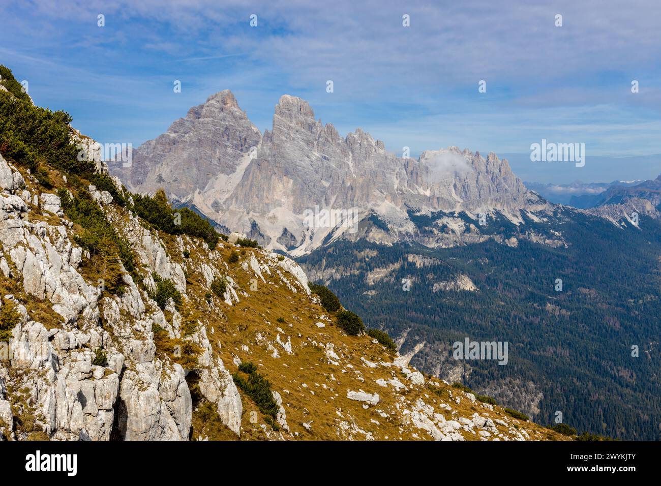 Dolomites mountains rocky peaks scenic landscape. Alpine summits in the ...