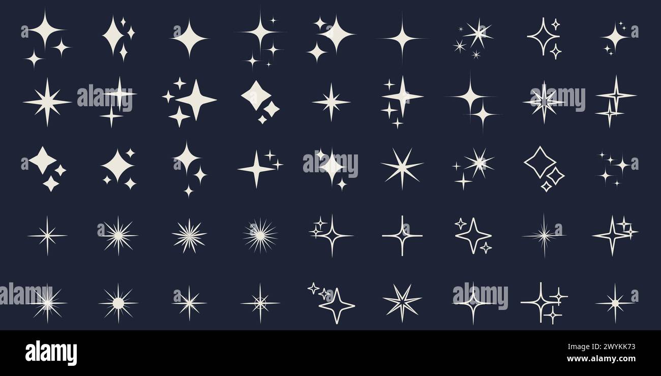Star silhouette icon set, Shining star rays, Star cluster simple vector ...