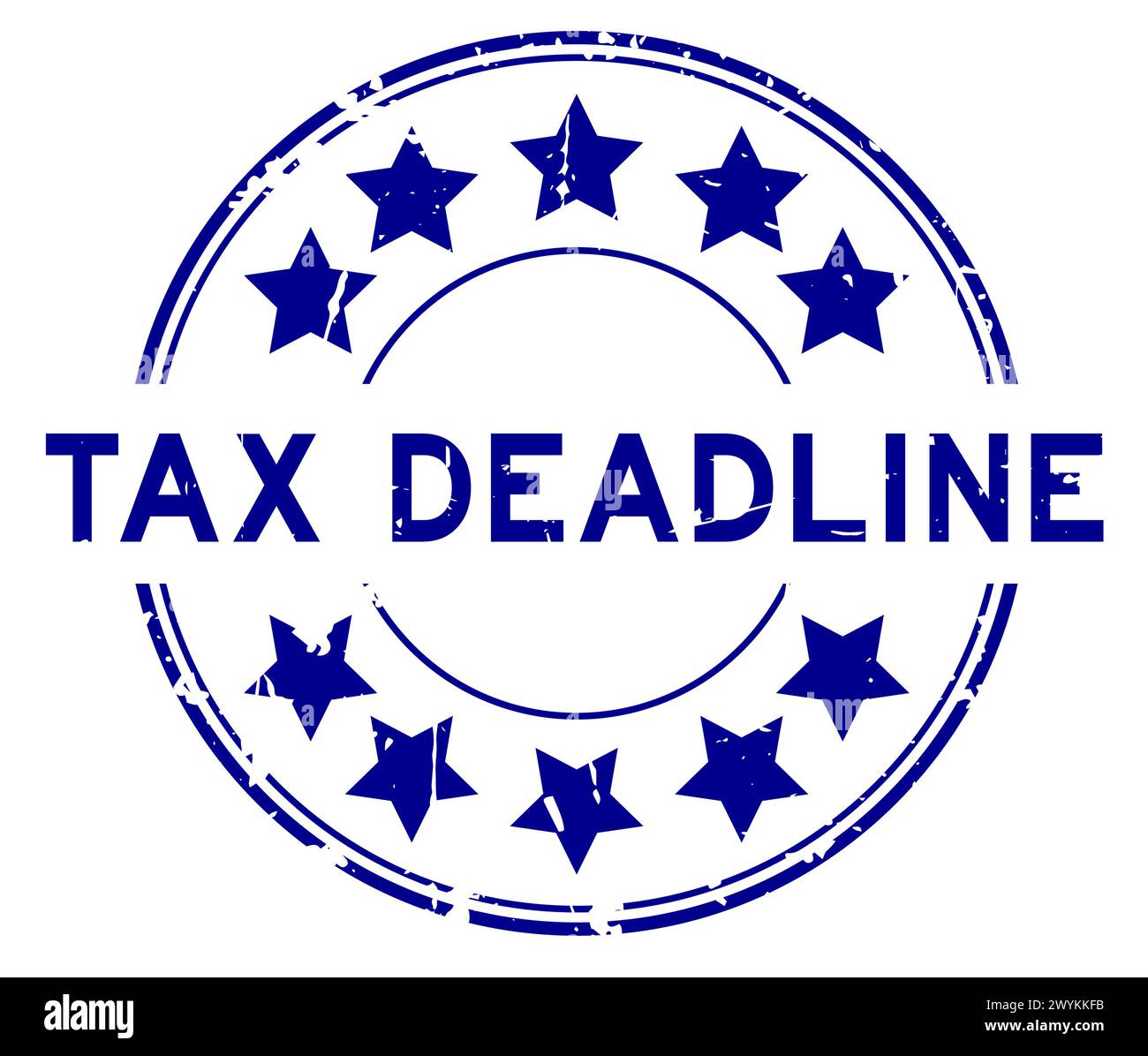 Grunge blue tax deadline word round rubber seal stamp on white ...