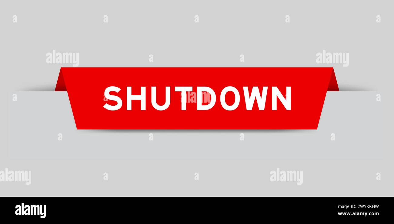 Red color inserted label with word shutdown on gray background Stock ...