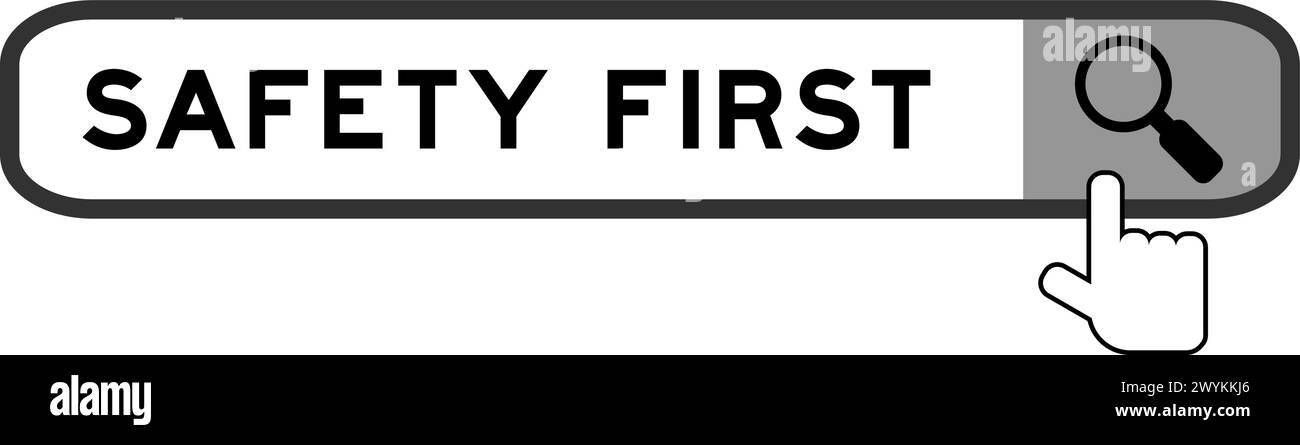 Search banner in word safety first with hand over magnifier icon on ...