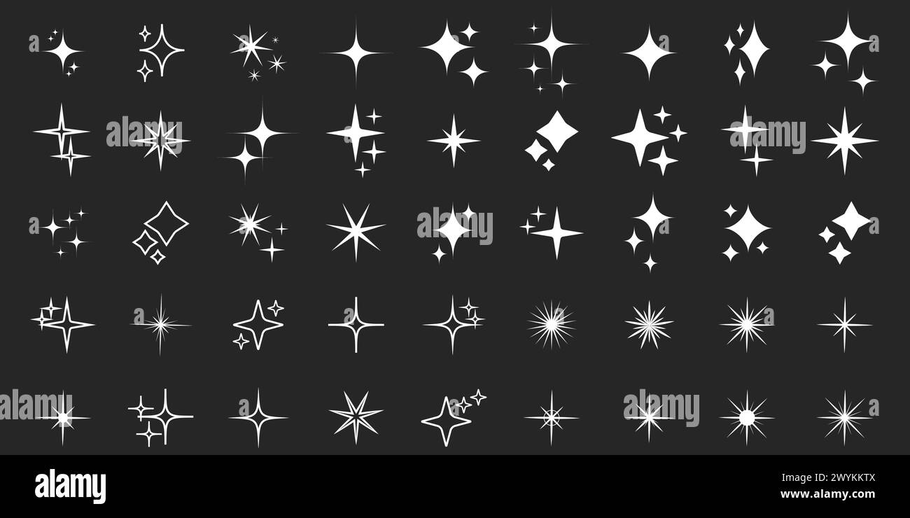 Star silhouette icon set, Shining star rays, Star cluster simple vector ...