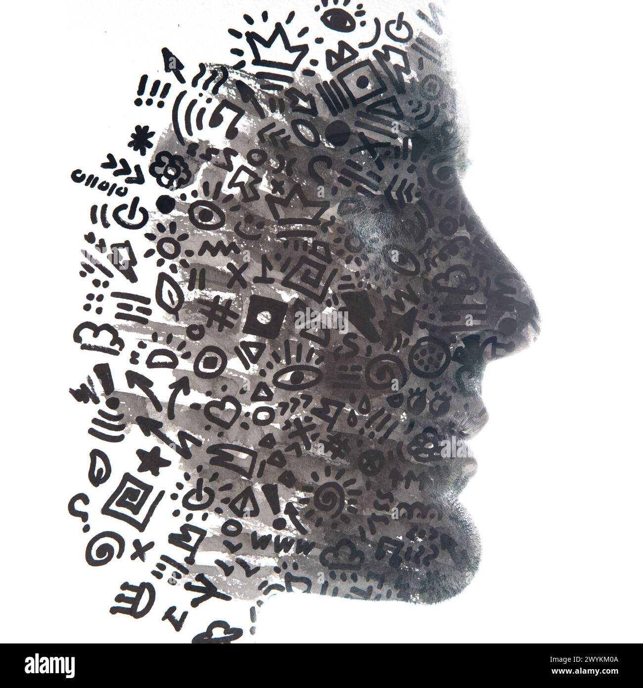 A graphical paintography profile portrait of a man Stock Photo - Alamy