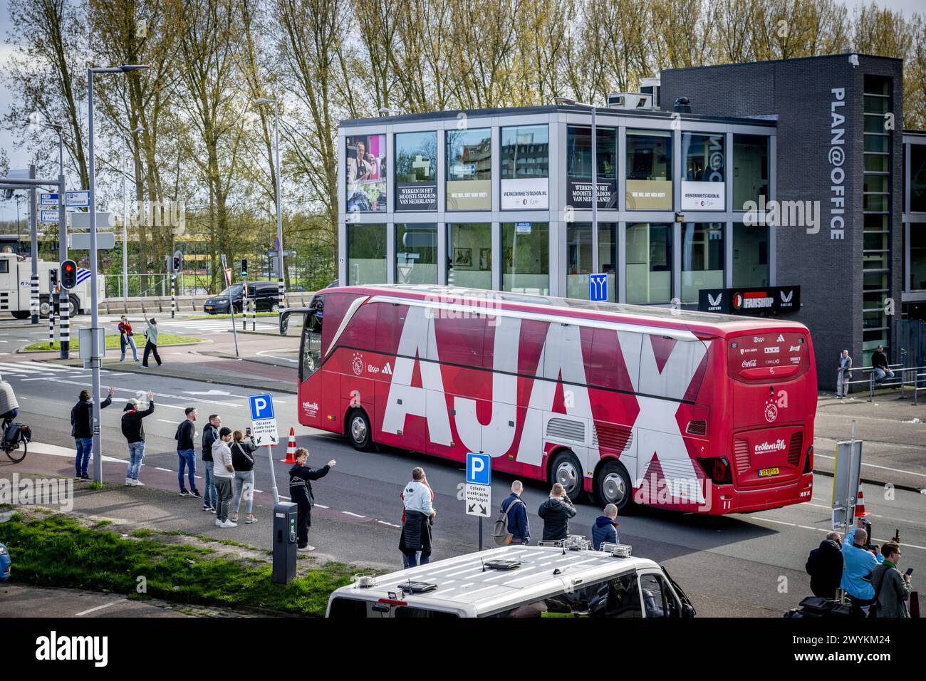 ROTTERDAM - Departure of the Ajax team bus at De Kuip stadium after the ...