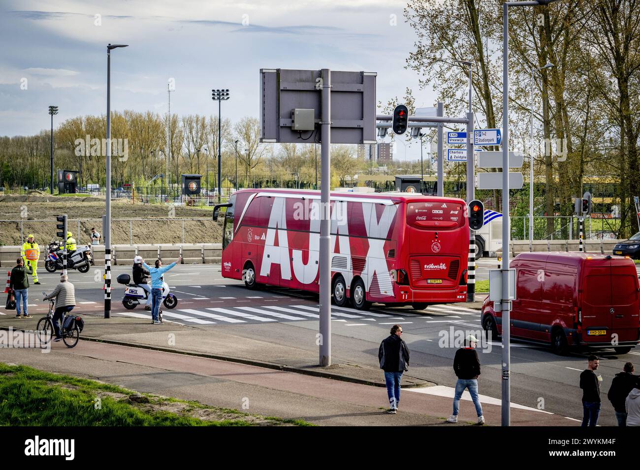 ROTTERDAM - Departure of the Ajax team bus at De Kuip stadium after the ...