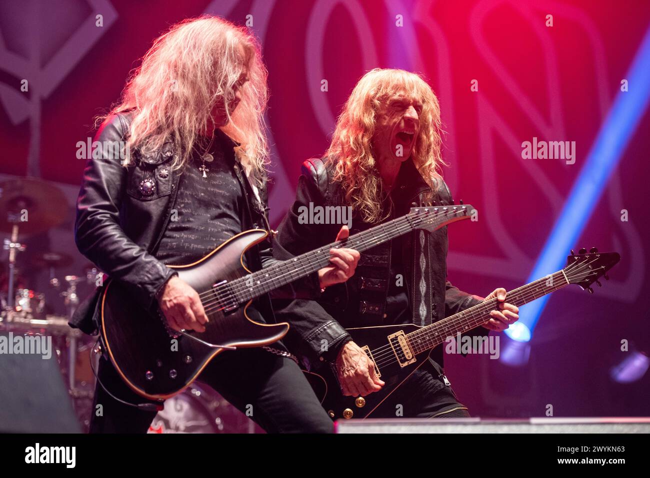 April 06, 2024: Saxon guitarists Doug Scarratt and Brian Tatler play a ...