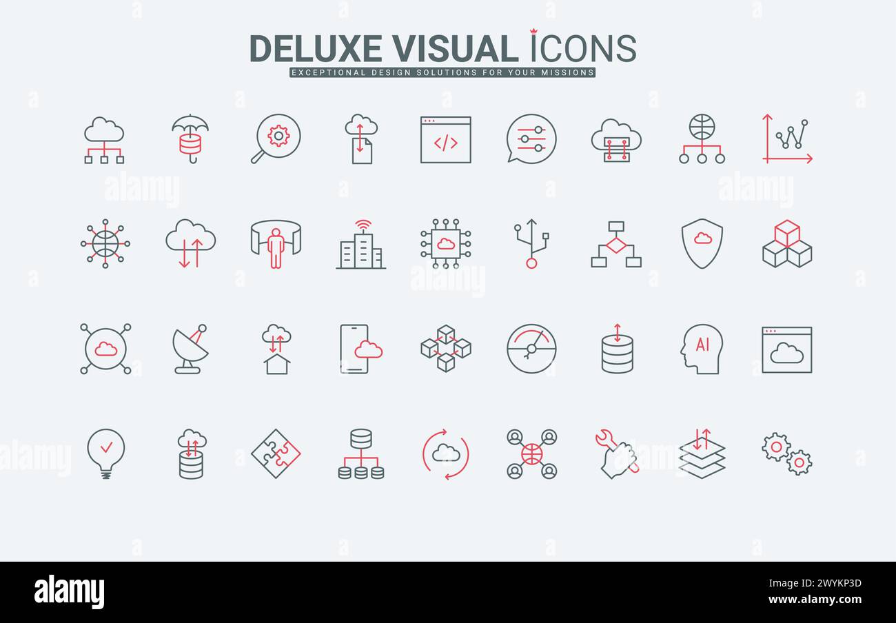 Cloud Computing Line Icons Set Digital Support Services And Hardware To Sync And Download Files