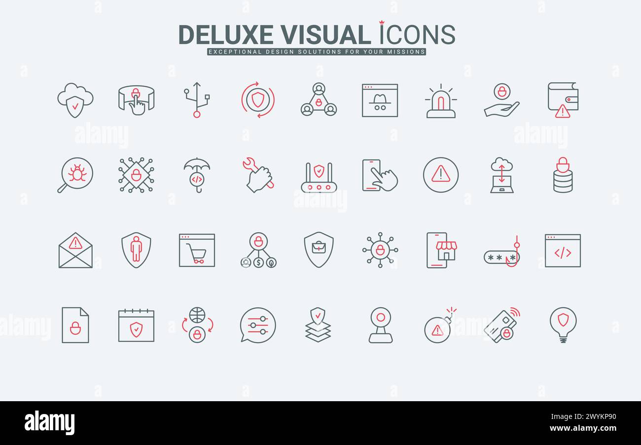 Cyber security, confidential data protection line icons set. Digital ...