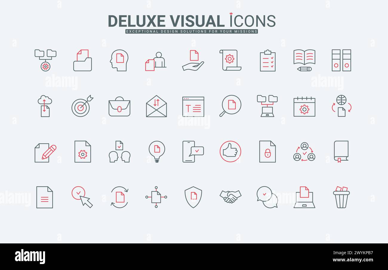 Documents approval line icons set. License stamp and certified quality ...