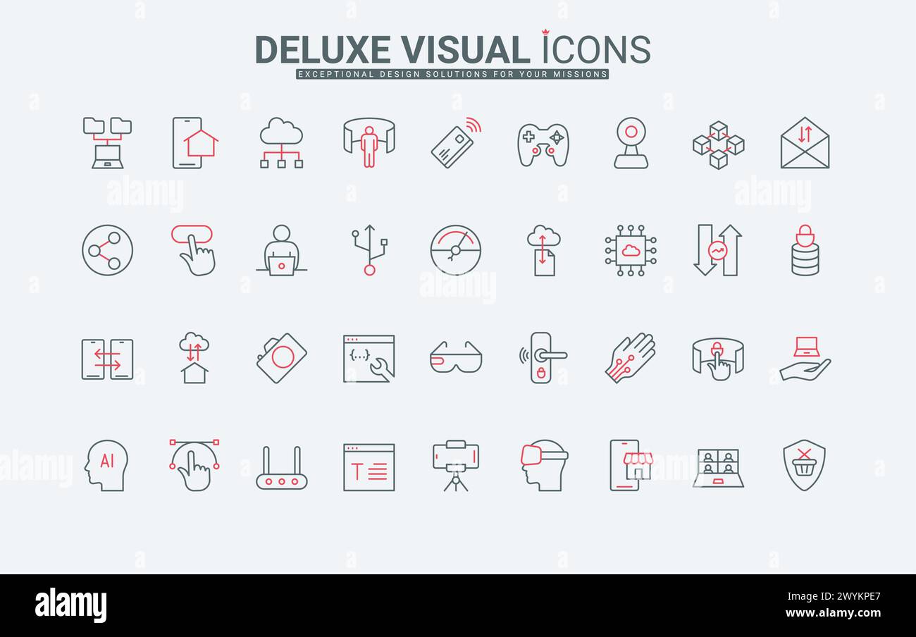 AI future technology for business and entertainment, social media and games line icons set ...