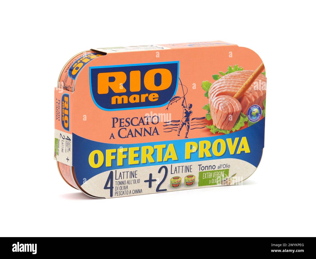 BUCHAREST, ROMANIA - FEBRUARY 28, 2020. Pack of six Rio Mare cans of ...