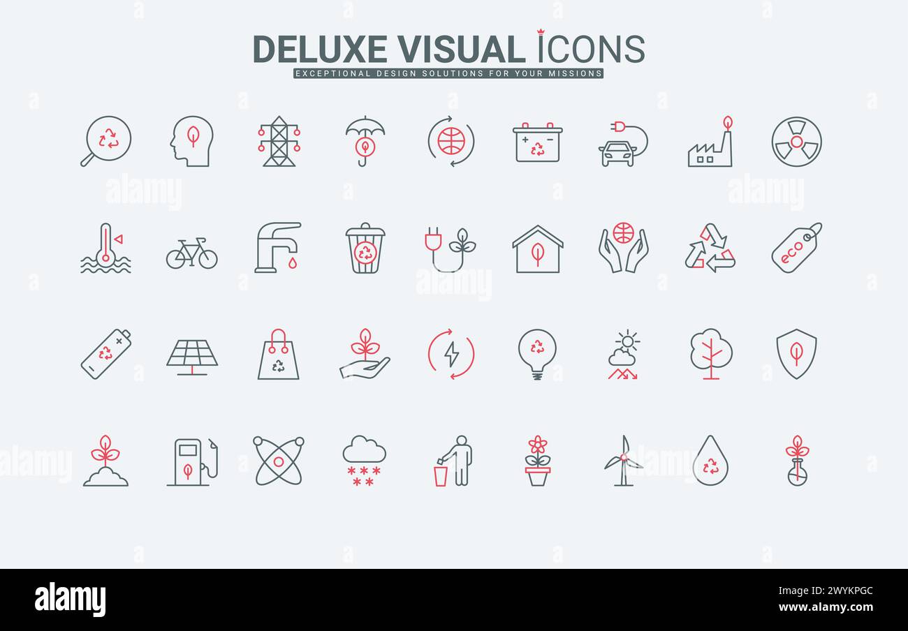 Ecology, green energy for factory line icons set. Environmental global and recycling technology ...