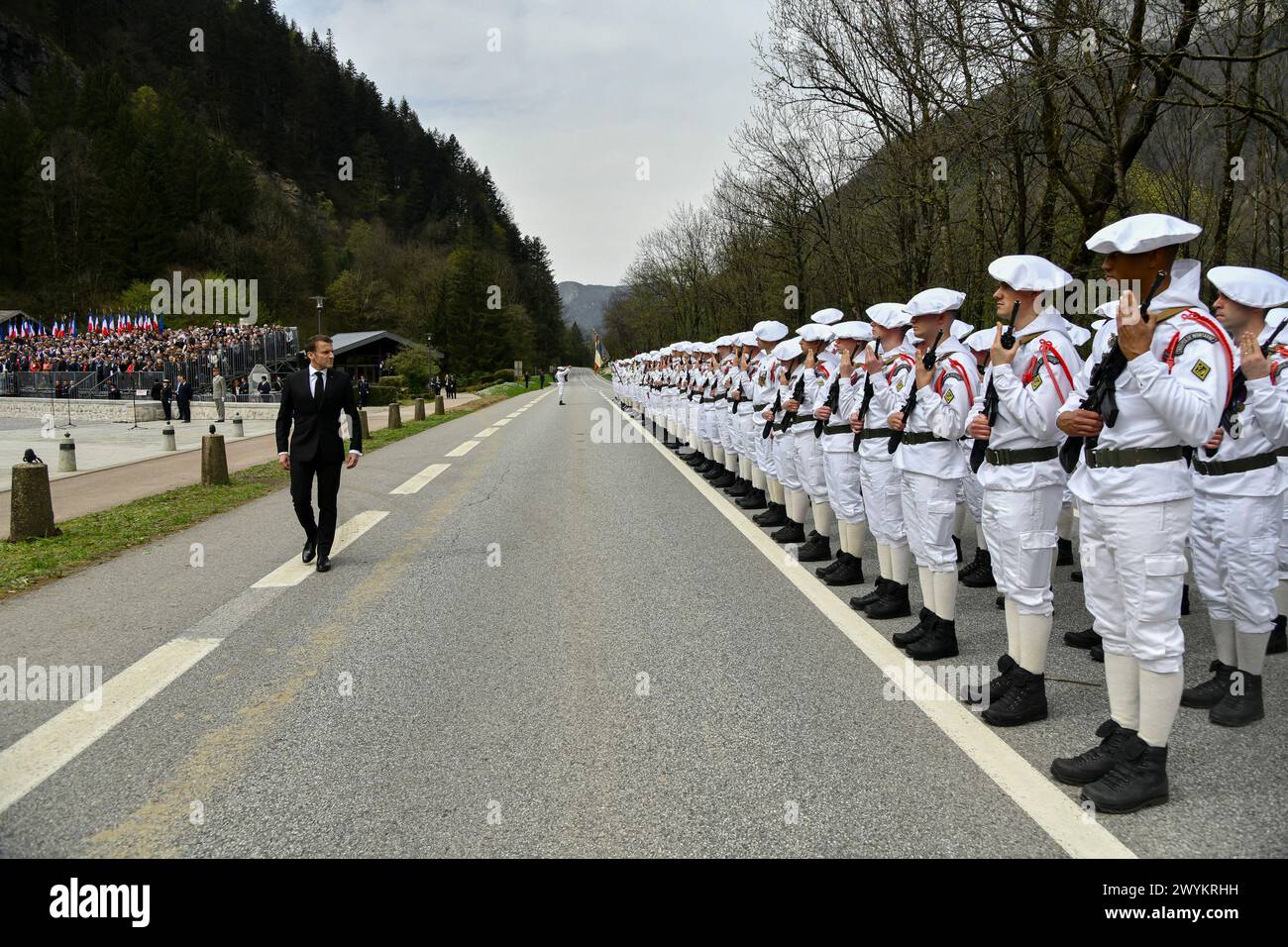 Glieres, France. 07th Apr, 2024. French President Emmanuel Macron ...