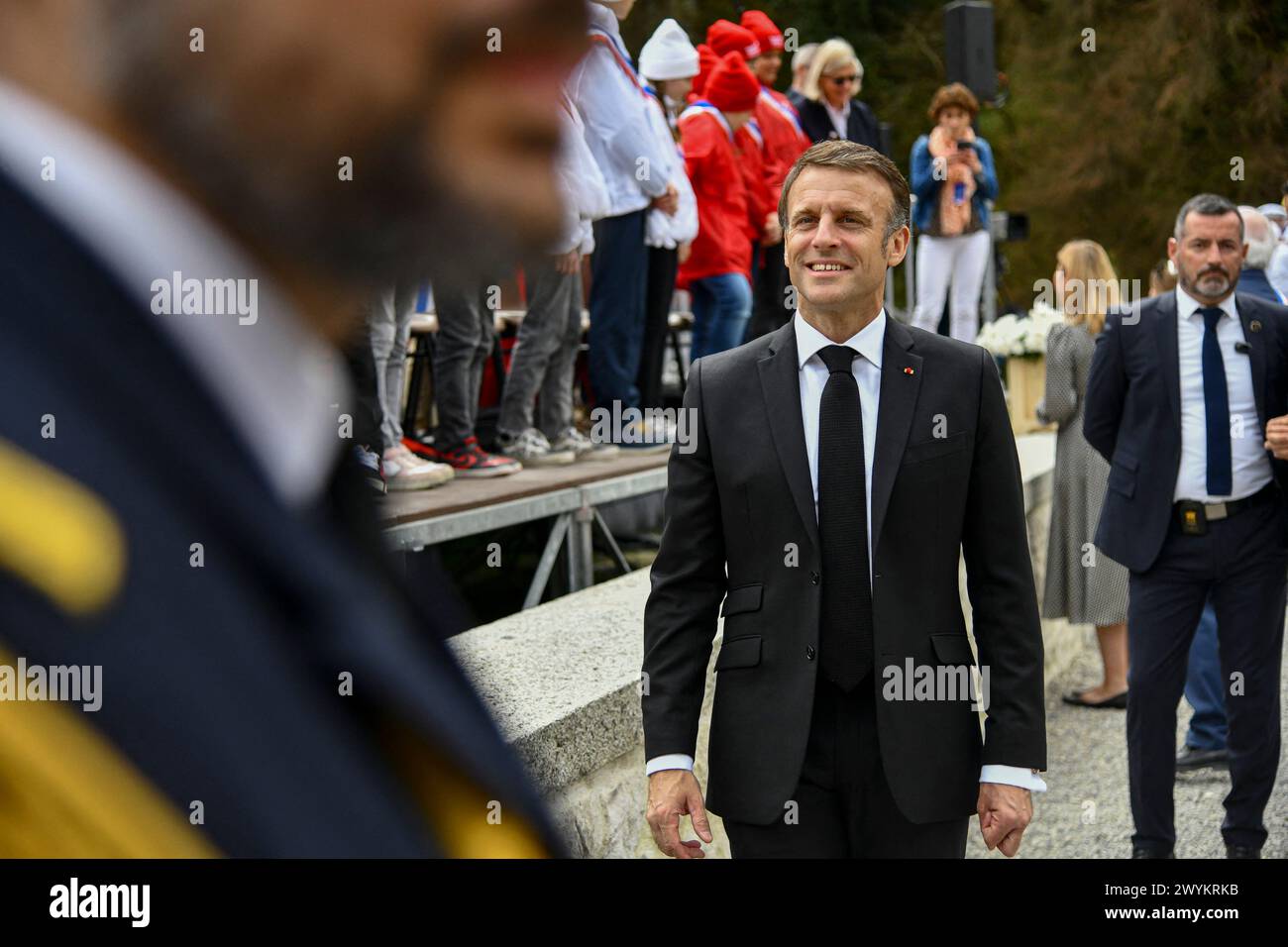 Glieres, France. 07th Apr, 2024. French President Emmanuel Macron ...