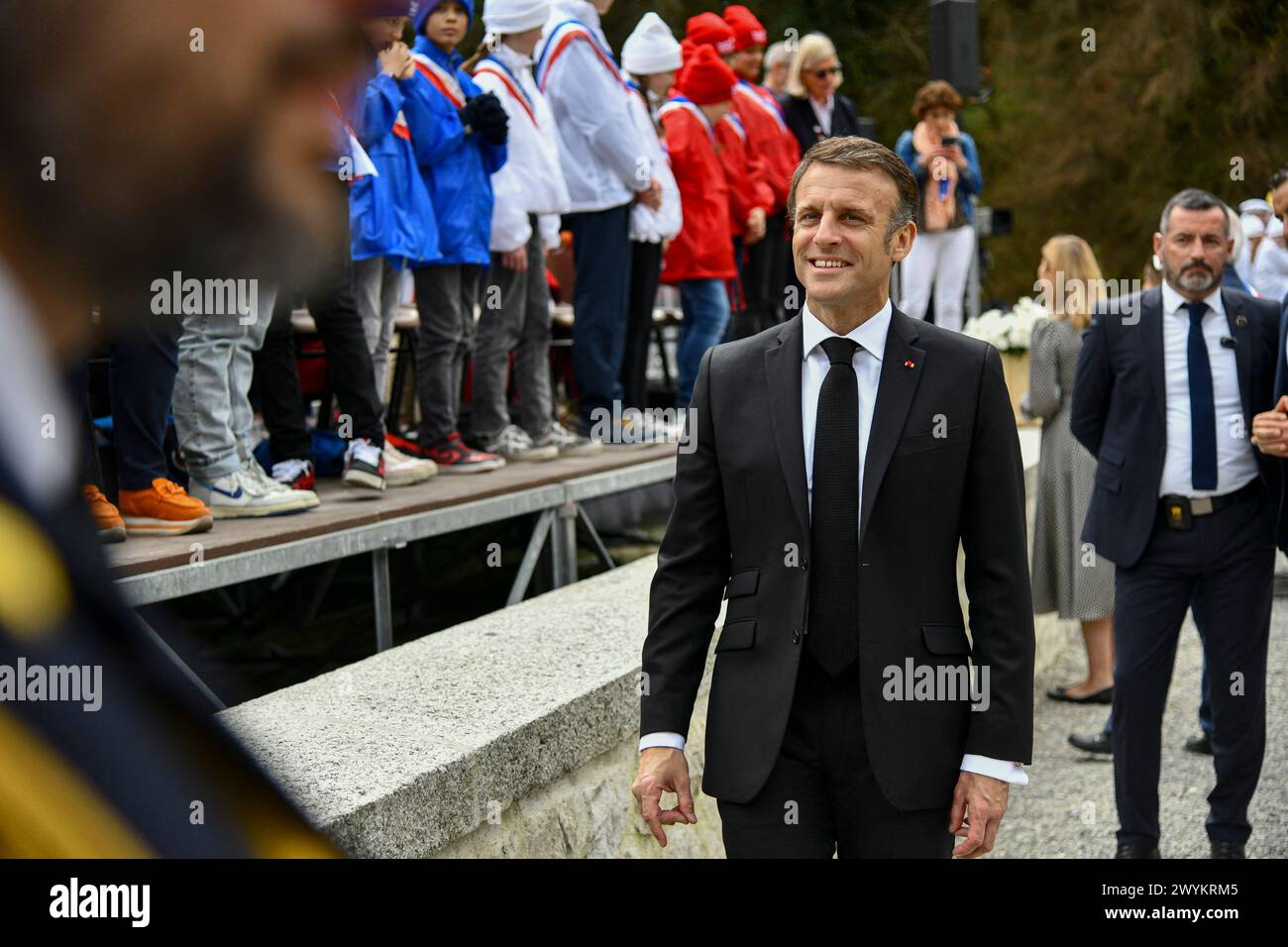 Glieres, France. 07th Apr, 2024. French President Emmanuel Macron ...