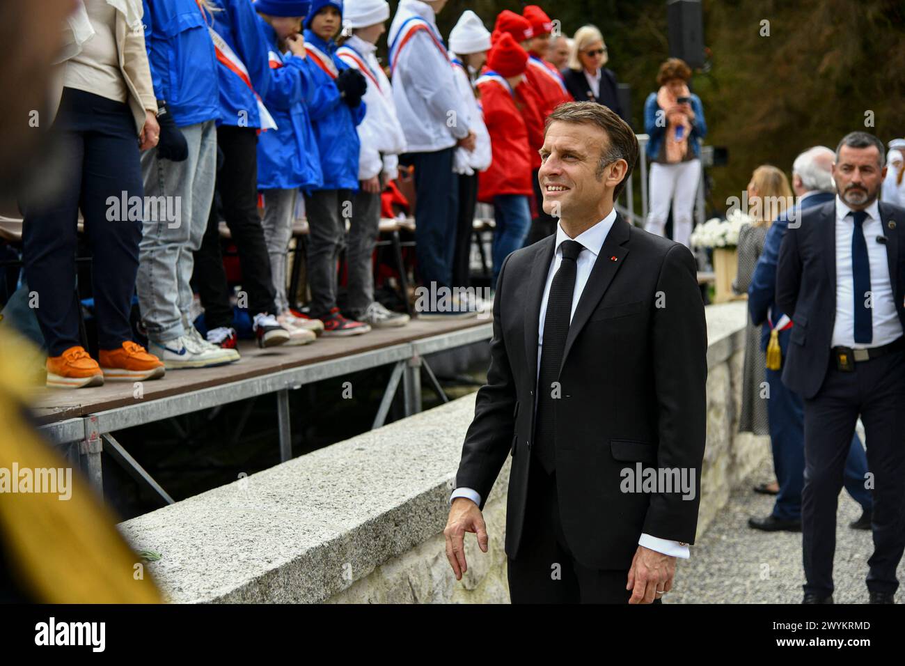 Glieres, France. 07th Apr, 2024. French President Emmanuel Macron ...