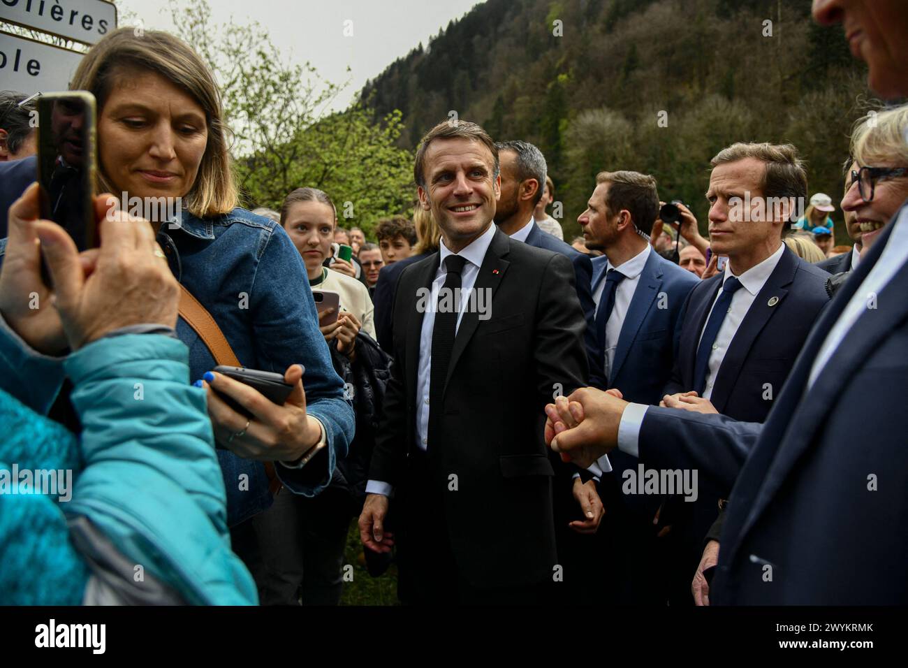 Glieres, France. 07th Apr, 2024. French President Emmanuel Macron ...