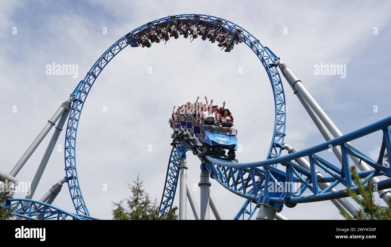 Rust, Germany-July 14,2023:Young people having fun on the"Blue Fire ...