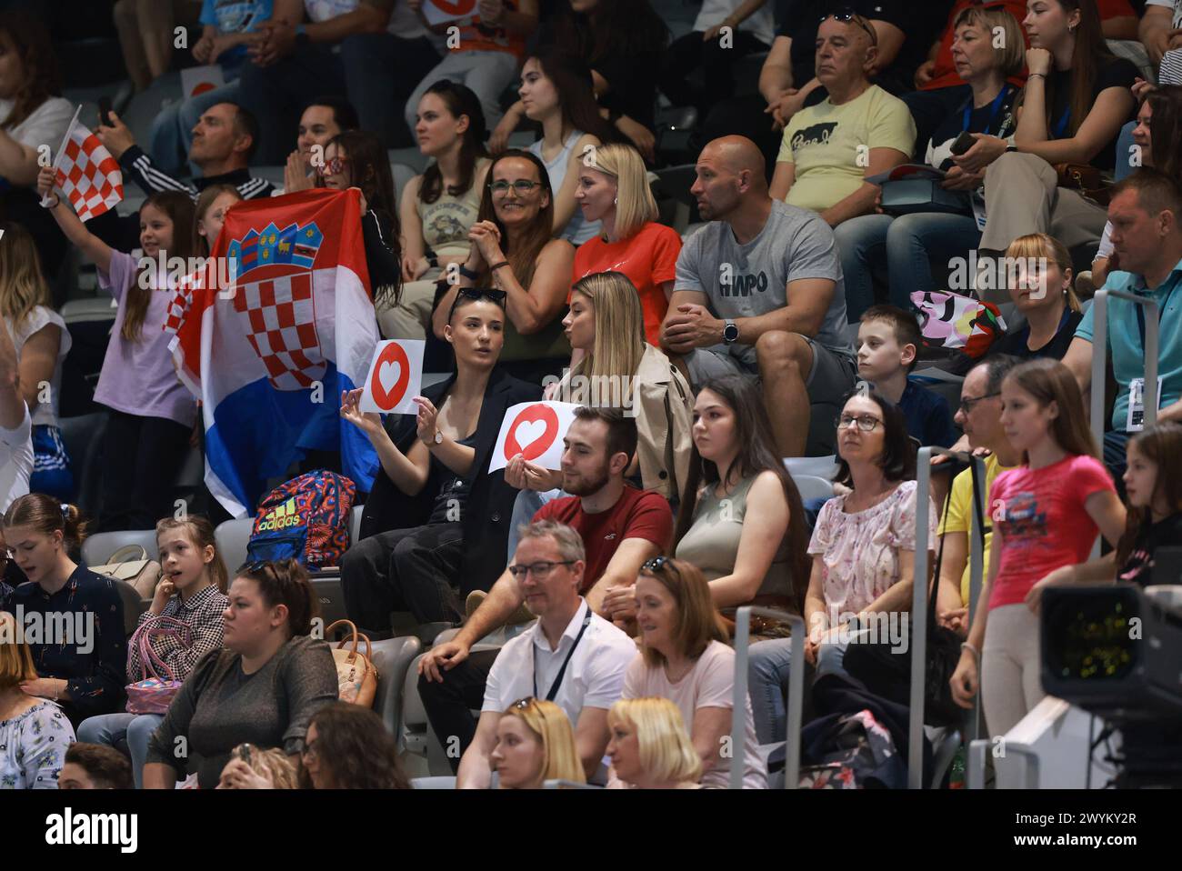 Osijek, Croatia. 07th Apr, 2024. Fans cheer during Dobro World Cup ...