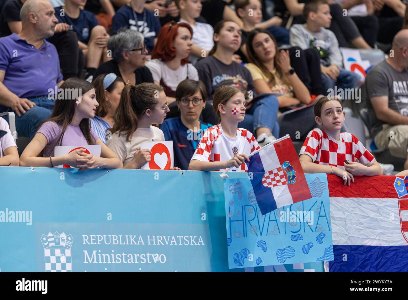 Osijek, Croatia. 07th Apr, 2024. Fans cheer during Dobro World Cup ...
