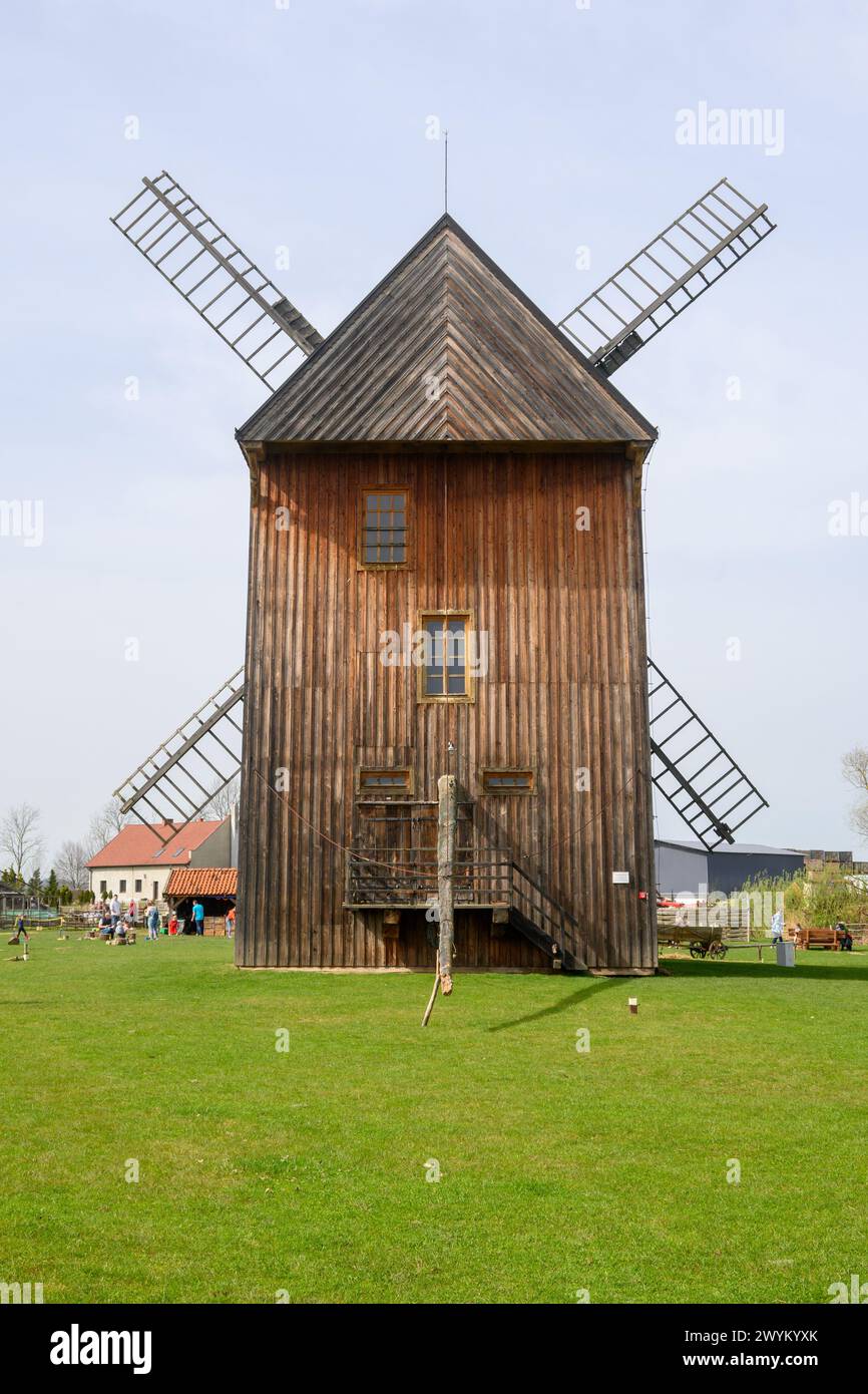 Mokry Dwor, Poland - April 7, 2024: Traditional wooden paltrak windmill ...
