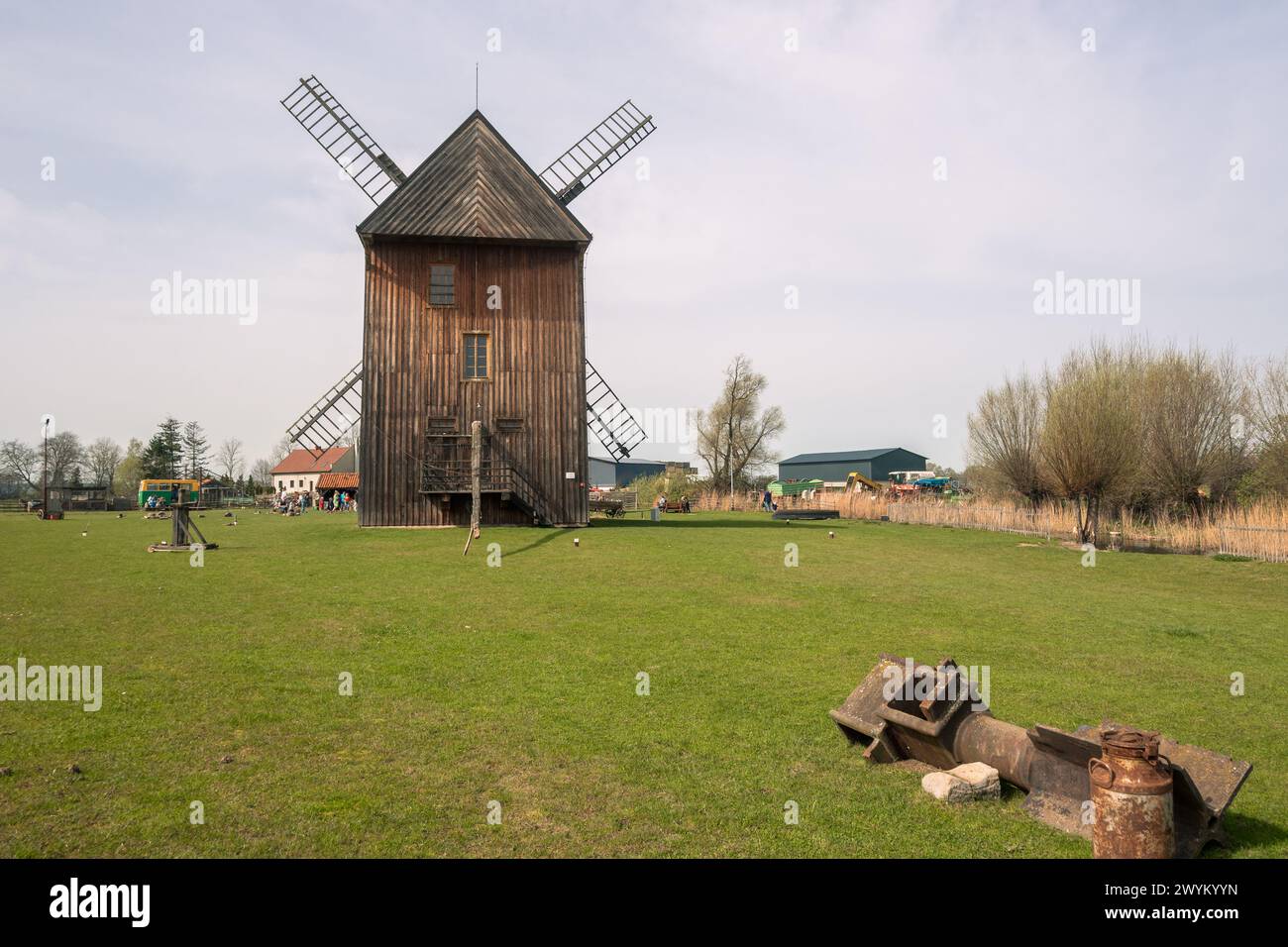Mokry Dwor, Poland - April 7, 2024: Traditional wooden paltrak windmill ...