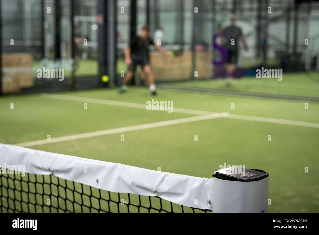 Padel court with a close-up of the net. Detail and close-up view of a ...