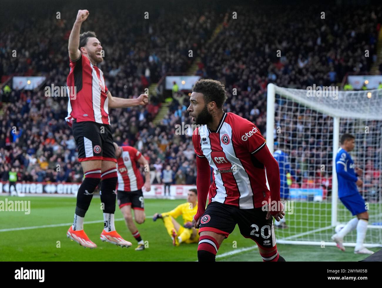 Sheffield United's Jayden Bogle (right) celebrates scoring their first ...