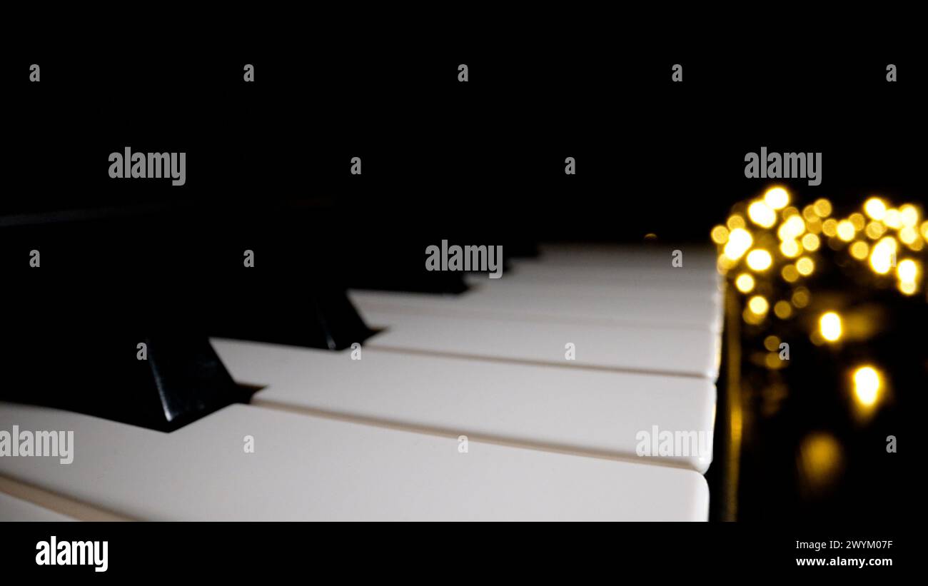 Piano keys close-up. Close-up of black and white keyboard keys. Macro ...