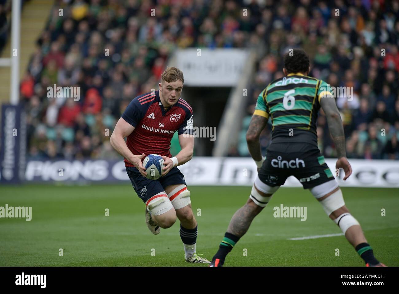 Northampton ENGLAND - April 7-2024 : Gavin Coombes evades a tackle from ...
