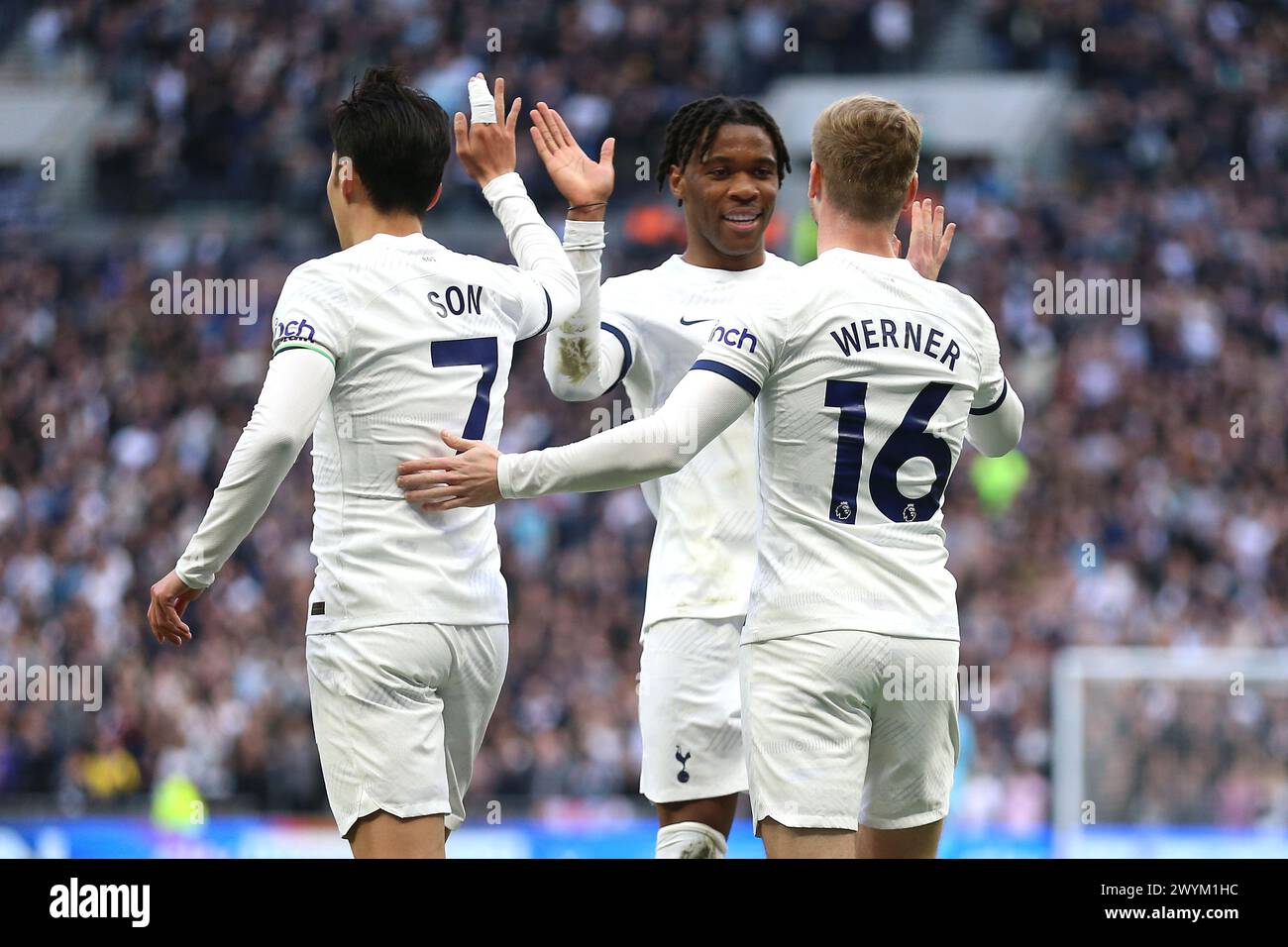 Tottenham Hotspur's Timo Werner (right) and team-mates celebrate their ...