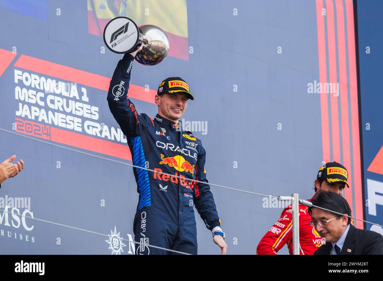 Suzuka Circuit, Mie, Japan. 7.April.2024; Max Verstappen, Sergio Perez and Carlos Sainz on the ...