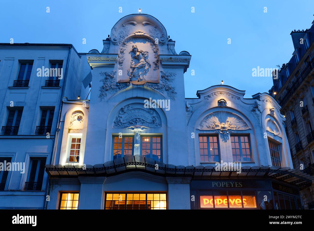 Architectural details of the facade of Elysee Montmartre theater. It is ...